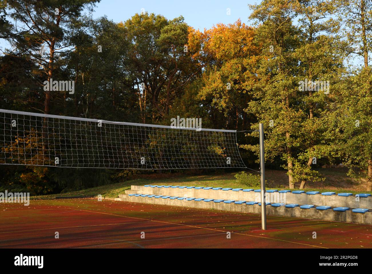 View of volleyball court with net outdoors Stock Photo - Alamy