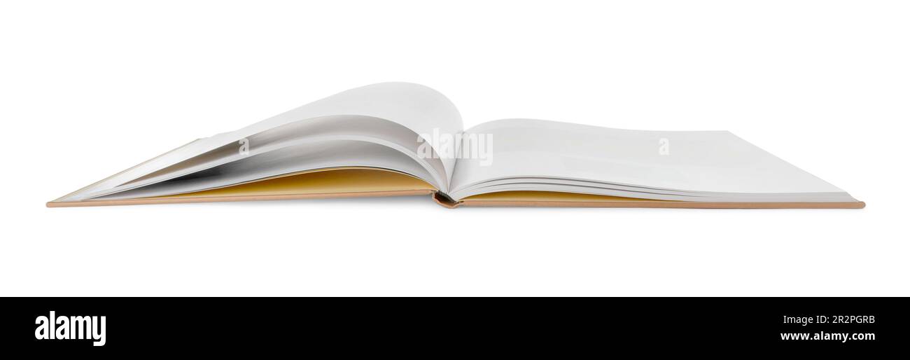 Open book with hard cover on white background Stock Photo - Alamy