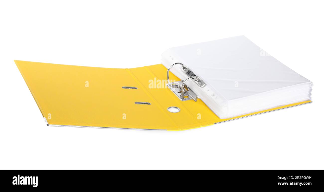One yellow office folder isolated on white Stock Photo - Alamy