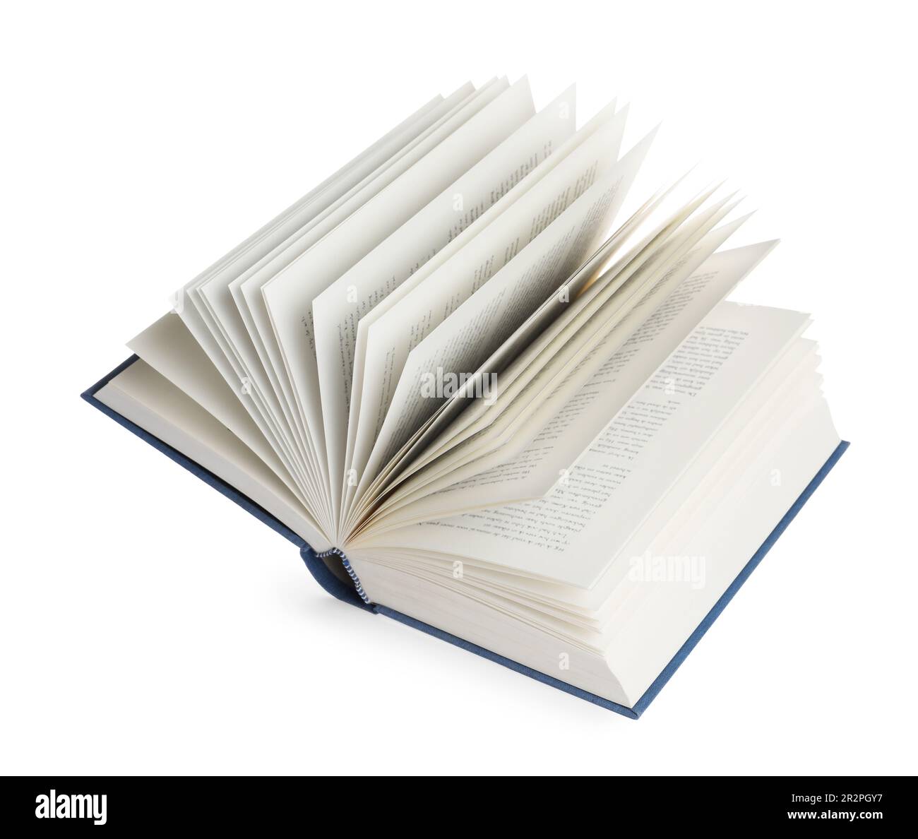 Open blue hardcover book isolated on white Stock Photo - Alamy