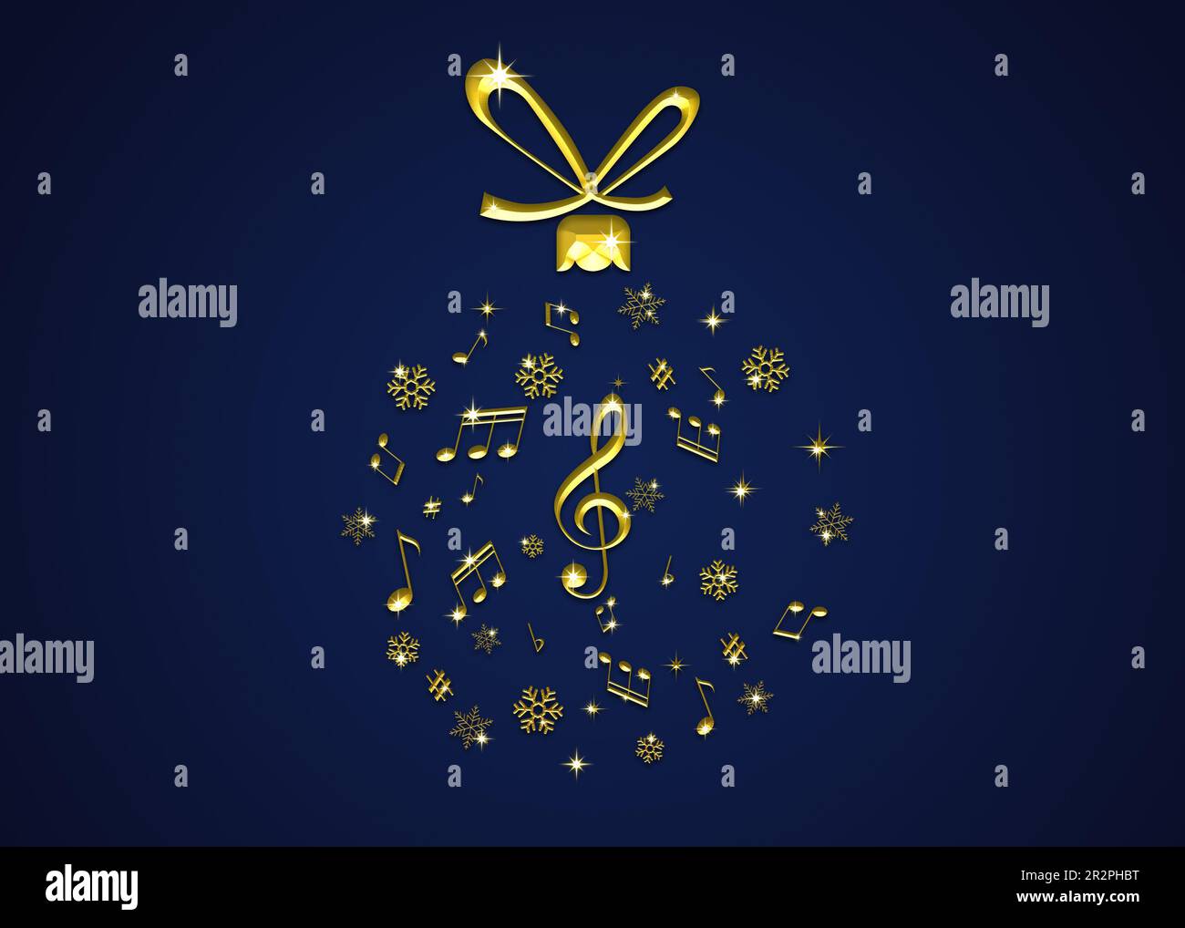 Christmas ball shape made of music notes and snowflakes on blue ...