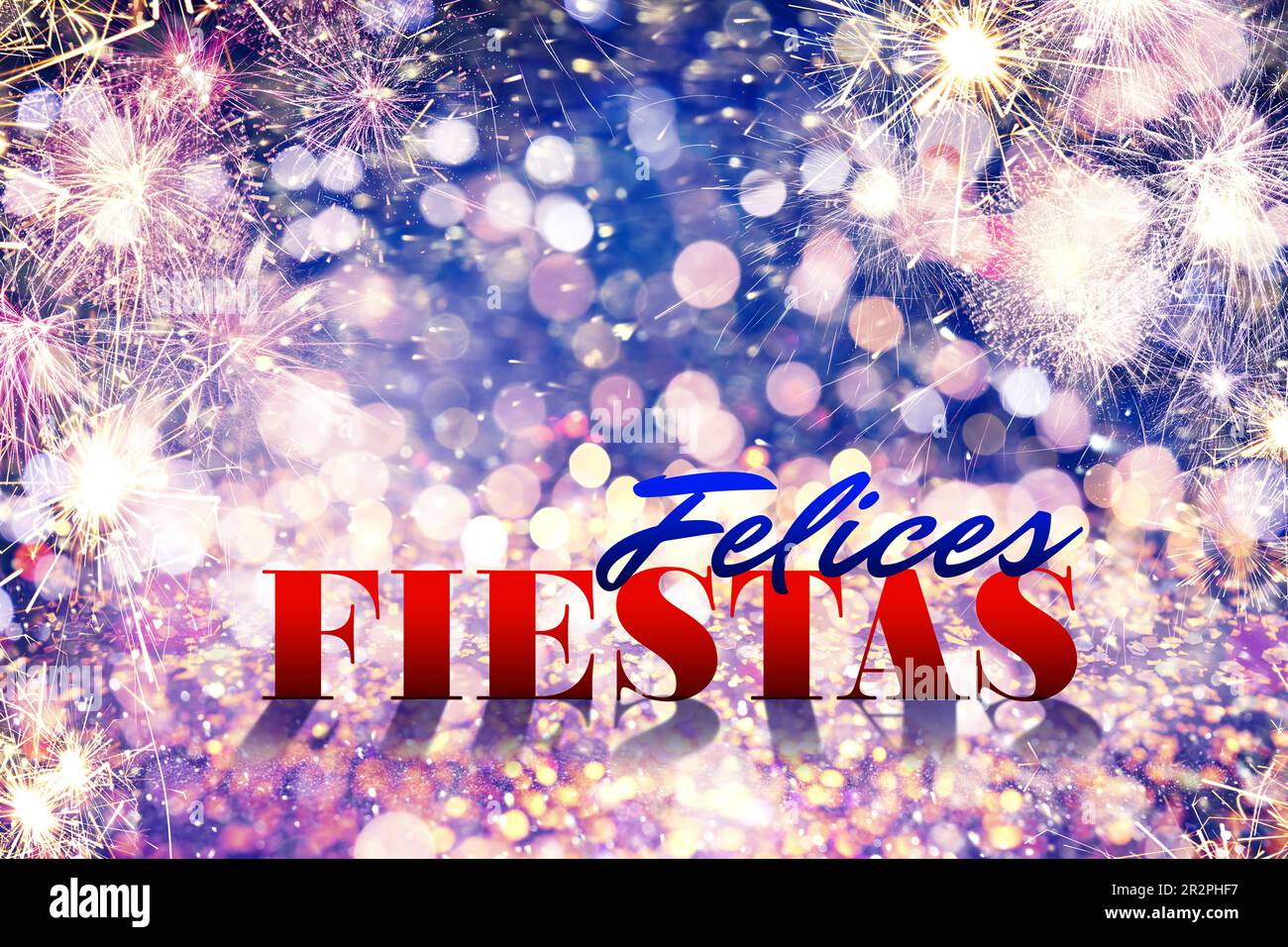 Felices Fiestas. Festive greeting card with happy holiday's wishes in ...