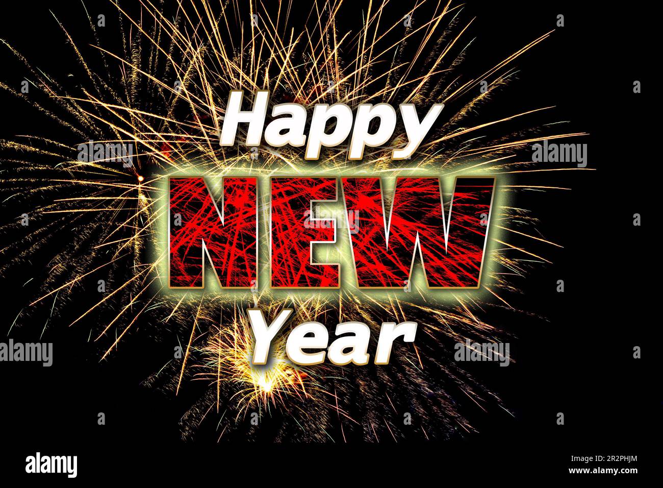 Happy New Year. Beautiful bright firework lighting up night sky Stock ...