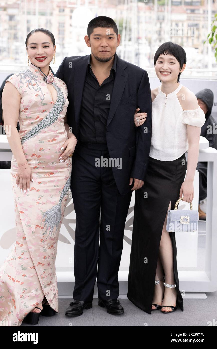 Cannes, France. 21st May, 2023. Liu Baisha, Tong Linkai and Chloe Maayan attend the He Bian De ...