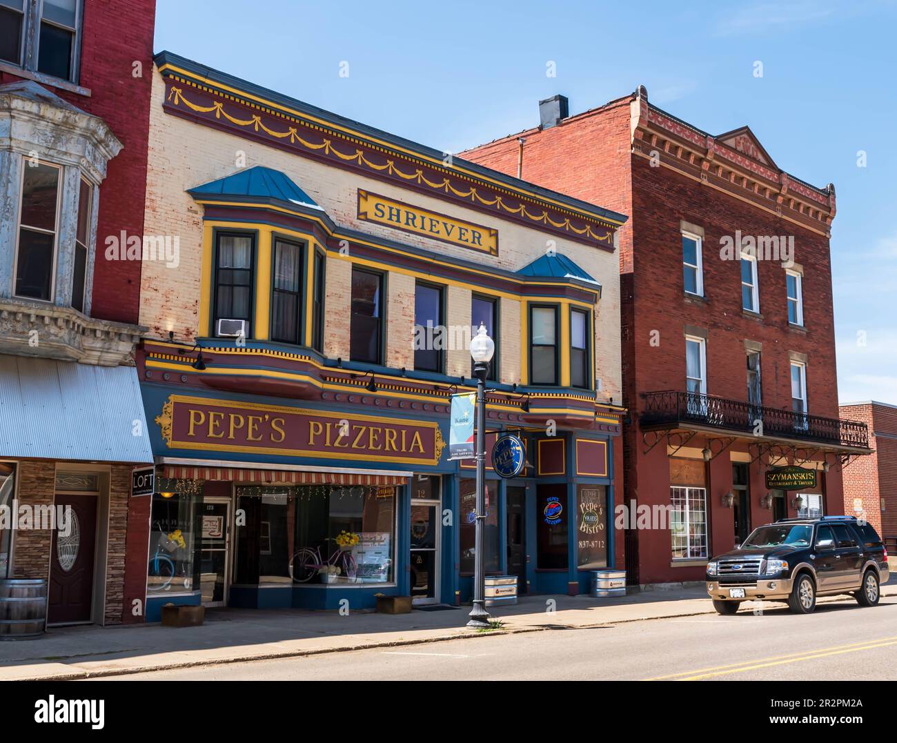 Businesses along North Fraley Street in Kane, Pennsylvania, USA Stock ...