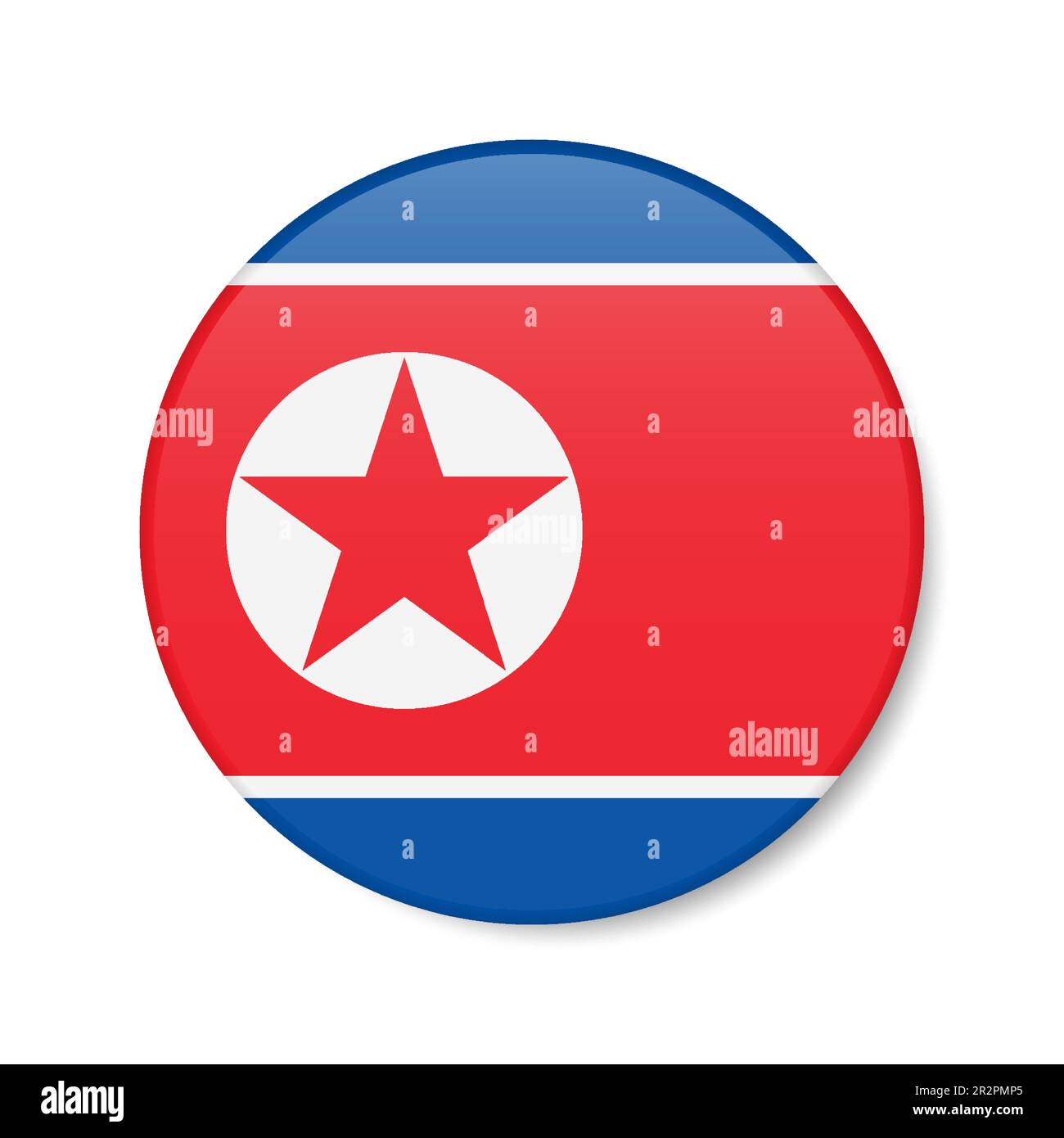 North Korea circle button icon. Juche round badge flag with shadow. 3D ...