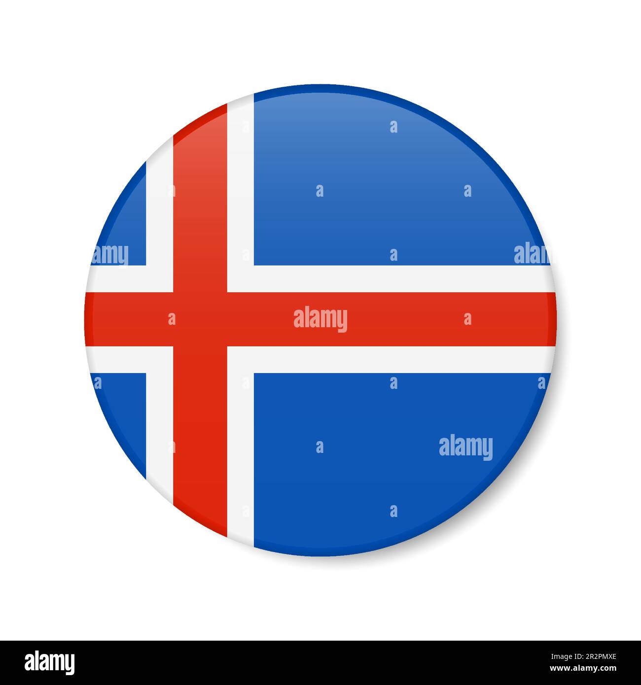 Iceland circle button icon. Icelandic round badge flag with shadow. 3D realistic vector ...