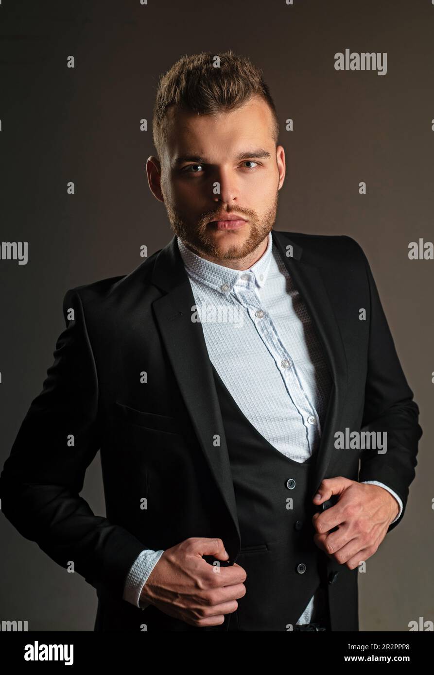 Metrosexual. Modern man suit fashion. Man in classic suit shirt ...