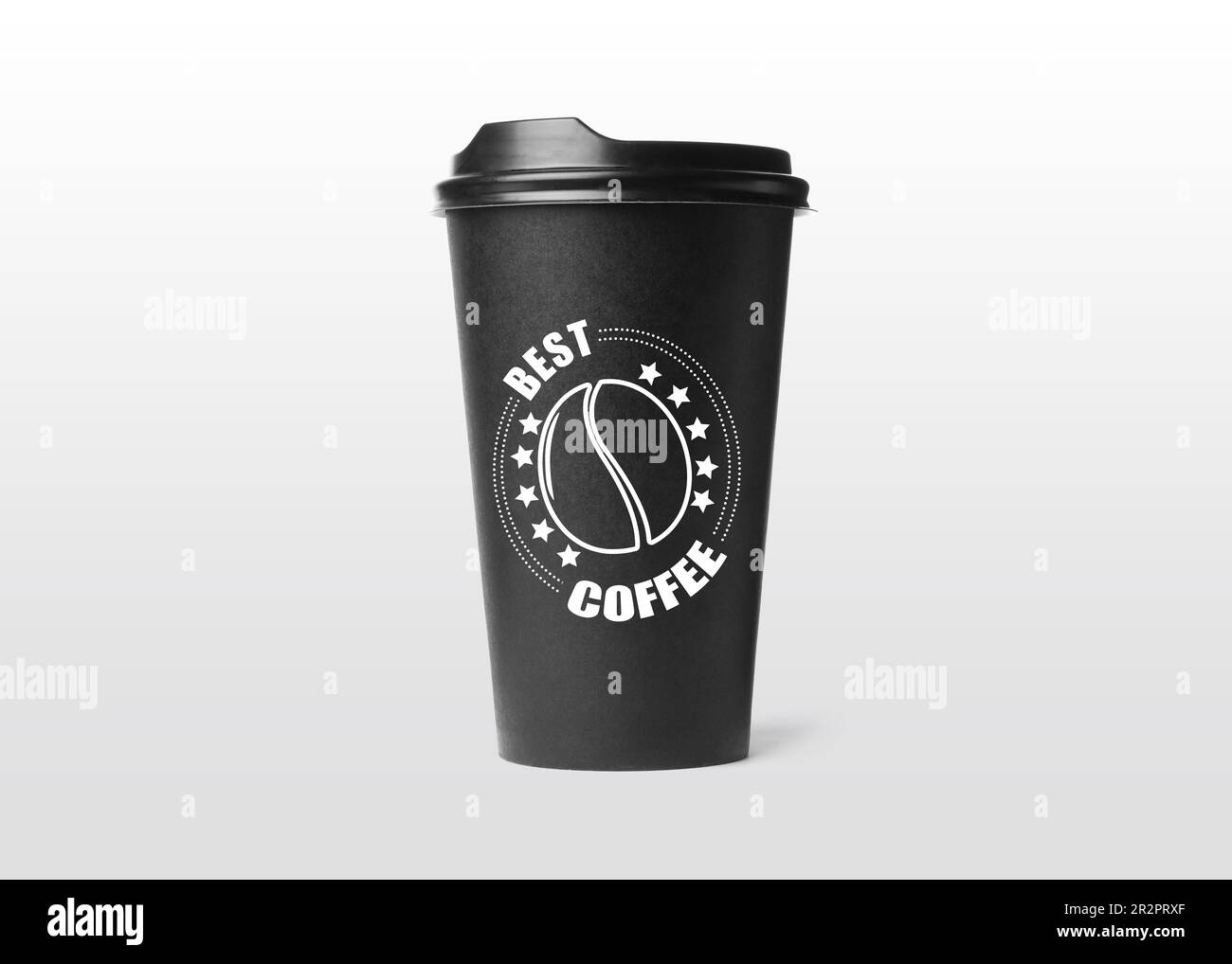 Takeaway paper cup with printed phrase Best Coffee isolated on white ...