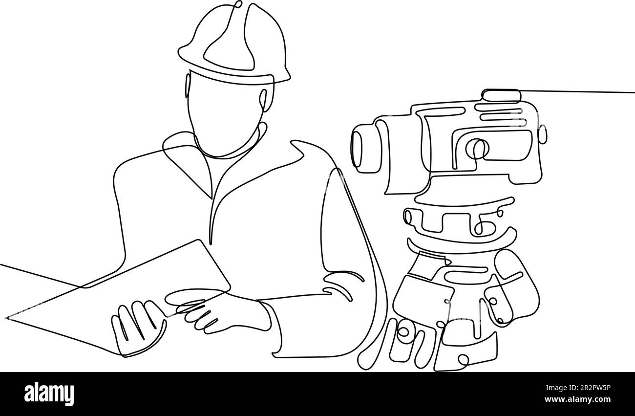 Close up of Caucasian worker with helmet on head using tablet for work ...