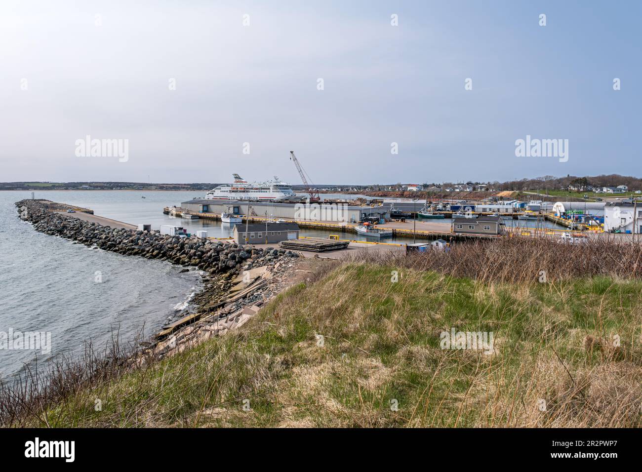 View from above near the historic lighthouse of the harbour area in ...