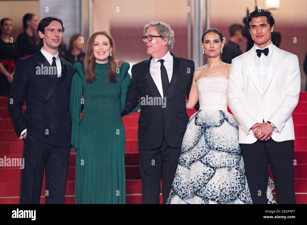 Cannes, France. 20th May, 2023. Cory Michael Smith, Julianne Moore, Todd Haynes, Natalie Portman ...