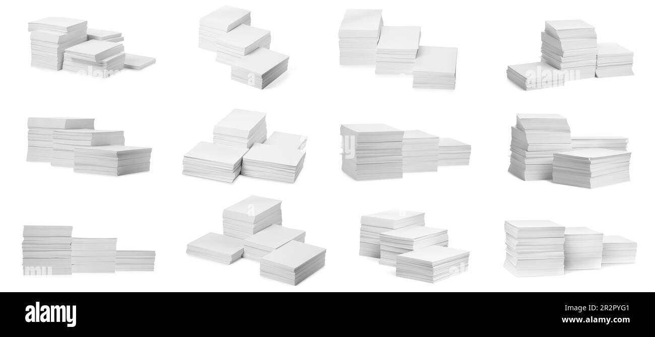 Stacked sheets of paper on white background, banner design Stock Photo ...
