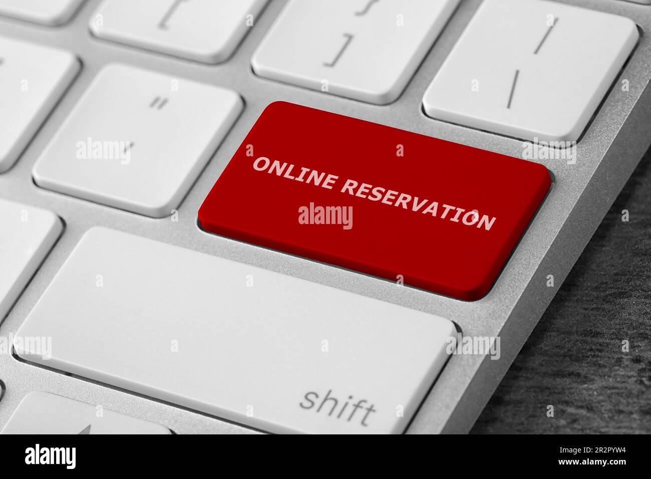 Red button with text Online Reservation on keyboard, closeup view Stock ...