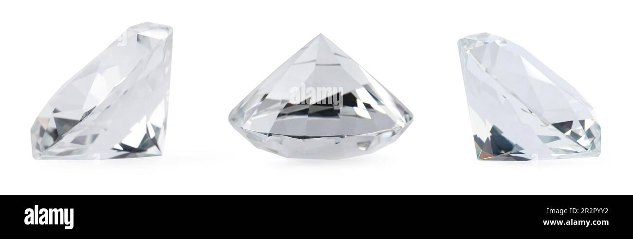 Set with beautiful dazzling diamonds on white background. Banner design ...