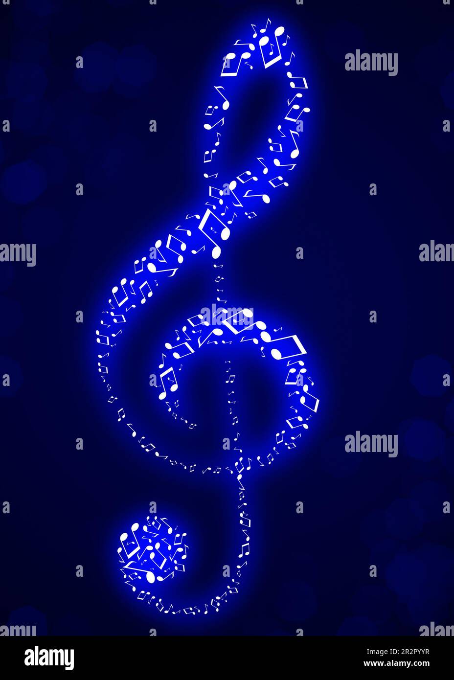 Treble clef made of music notes on blue background. Beautiful ...