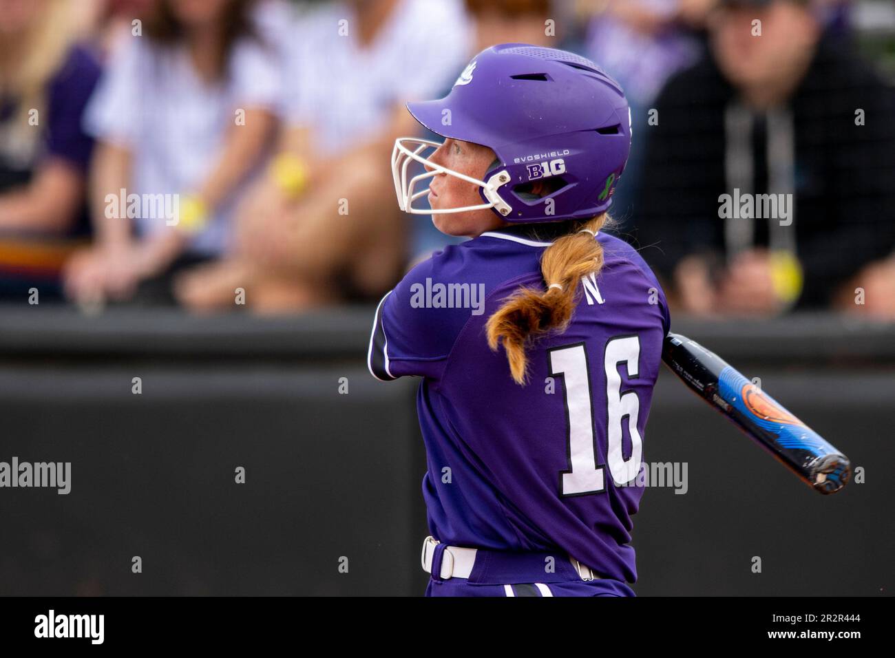 Northwestern infielder Hannah Cady (16) at bat during an NCAA softball ...