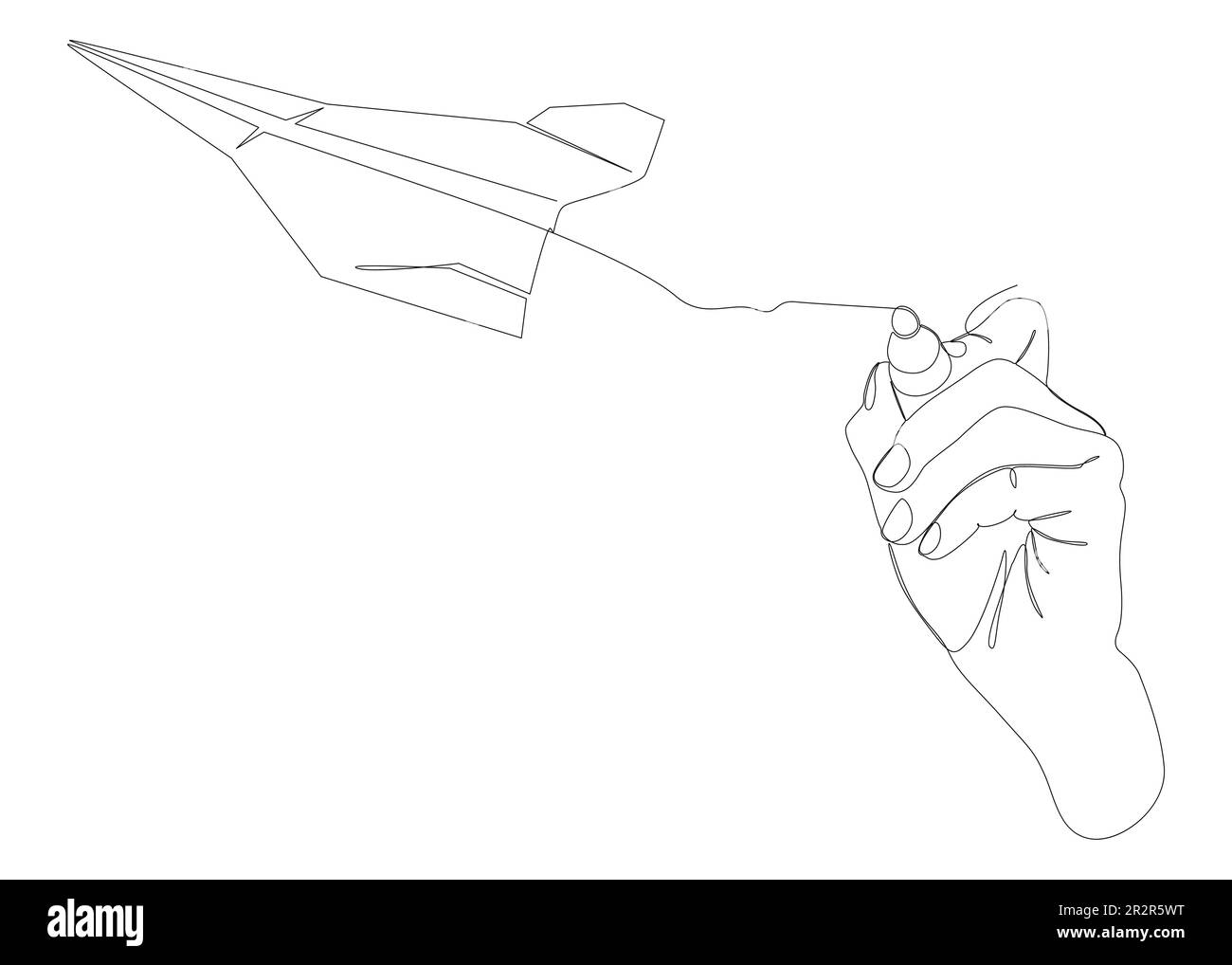 One continuous line of Paper Airplane drawn by with felt tip pen. Thin ...