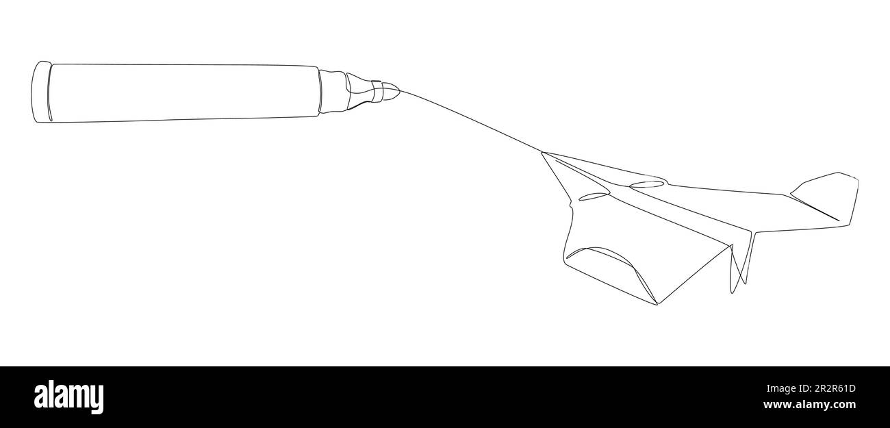 One Continuous Line Of Paper Airplane Drawn By With Felt Tip Pen Thin Line Illustration Vector