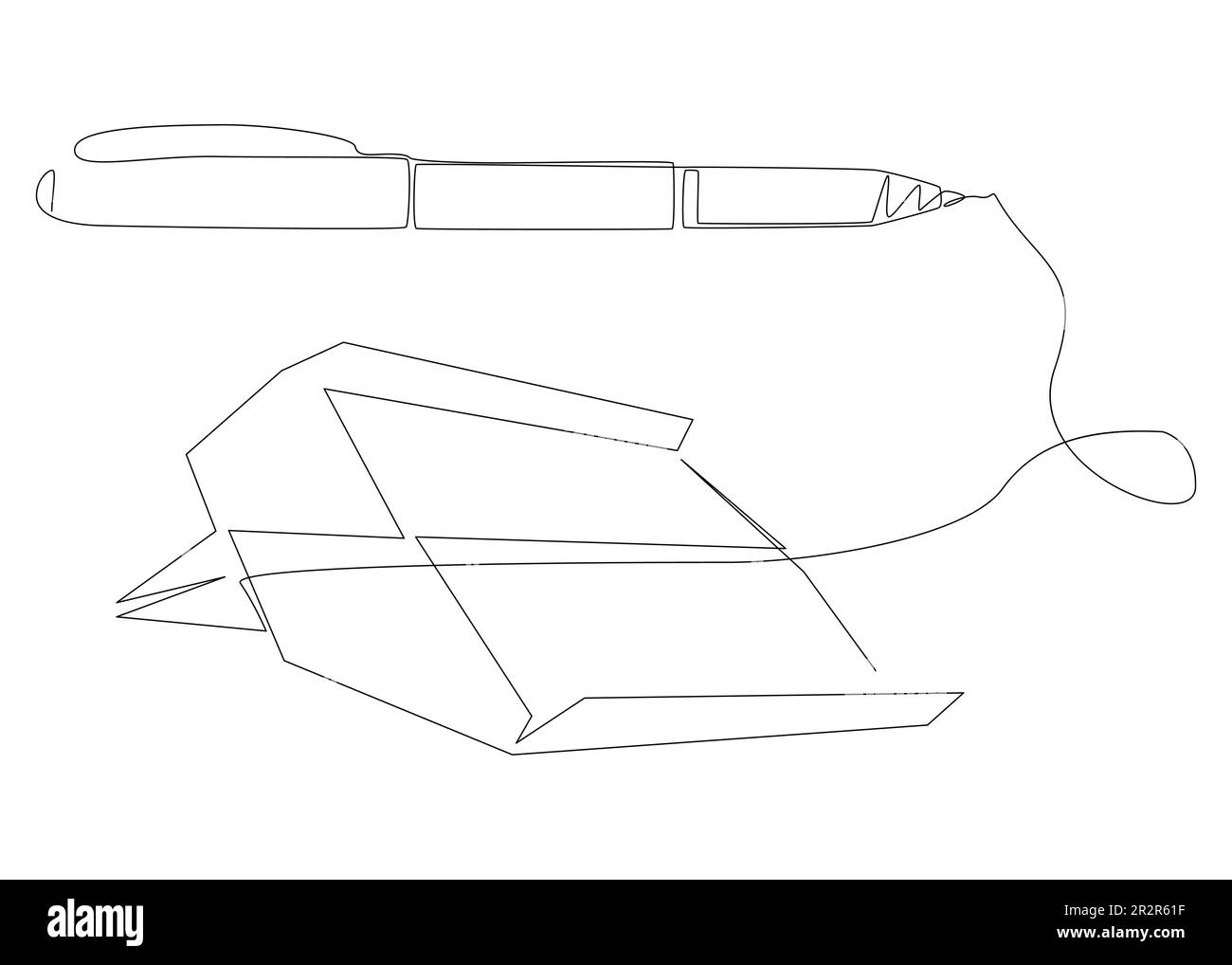 One continuous line of Paper Airplane drawn by with felt tip pen. Thin ...