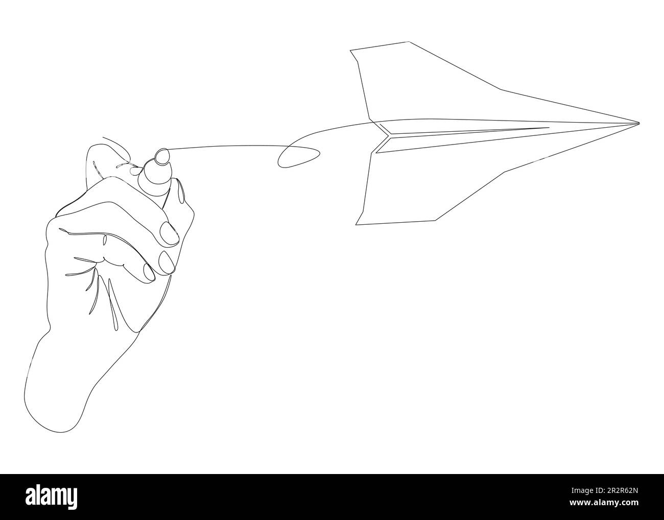 One continuous line of Paper Airplane drawn by with felt tip pen. Thin ...
