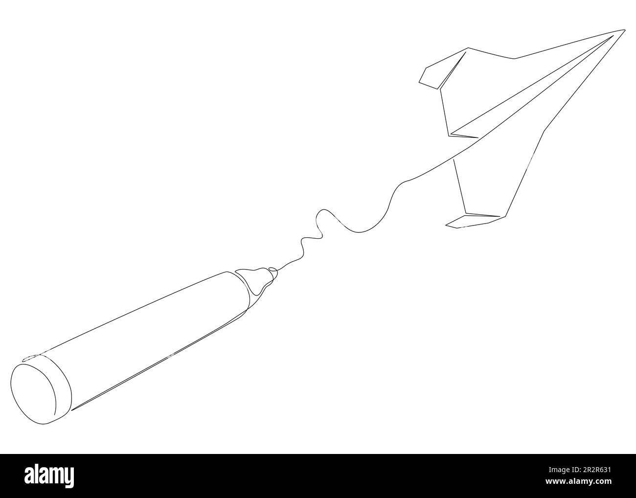 One Continuous Line Of Paper Airplane Drawn By With Felt Tip Pen Thin Line Illustration Vector