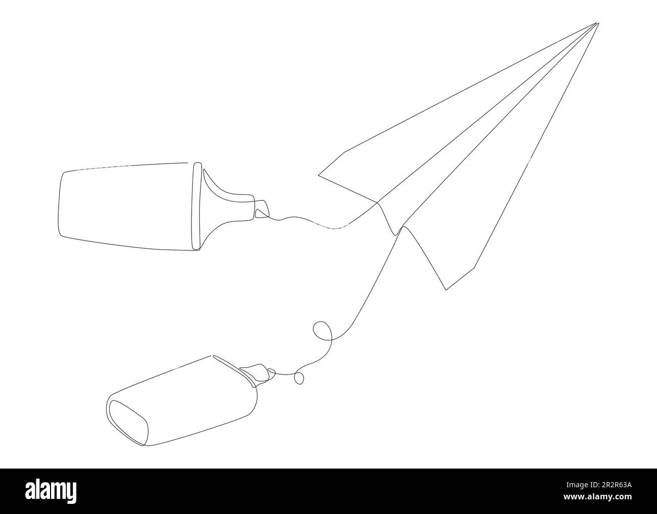 One continuous line of Paper Airplane drawn by with felt tip pen. Thin ...