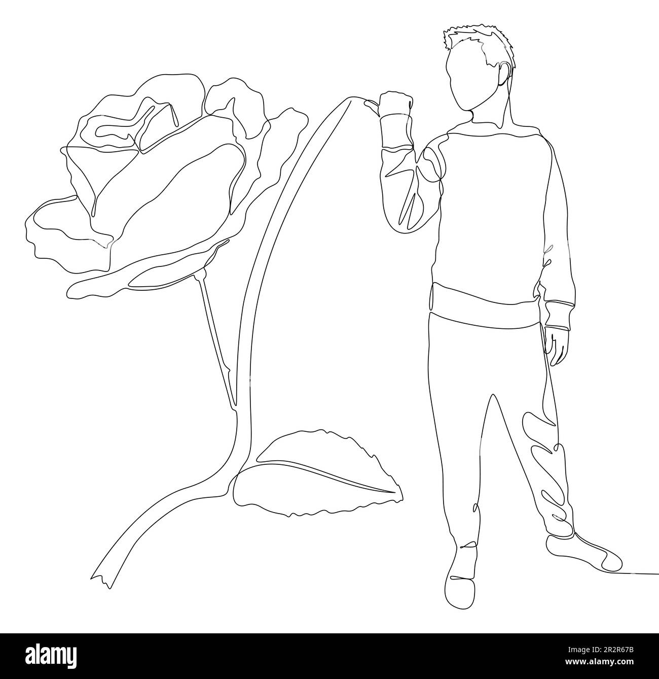 One Continuous Line Of Man Pointing With Finger At Rose Thin Line Illustration Vector Concept