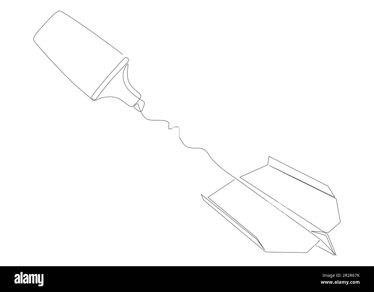One continuous line of Paper Airplane drawn by with felt tip pen. Thin ...