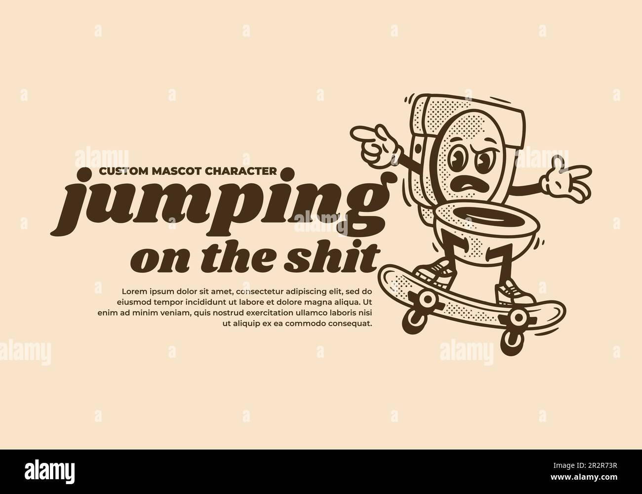 Vintage mascot character design of toilet jumping on skateboard Stock ...