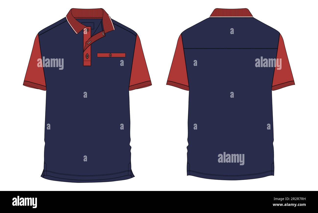 Short sleeve Polo shirt Overall technical fashion Drawing Flat sketch ...