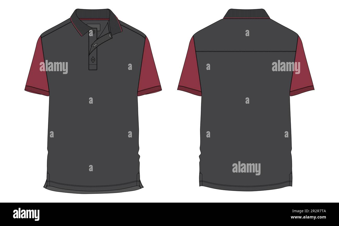 Short sleeve Polo shirt Overall technical fashion Drawing Flat sketch ...