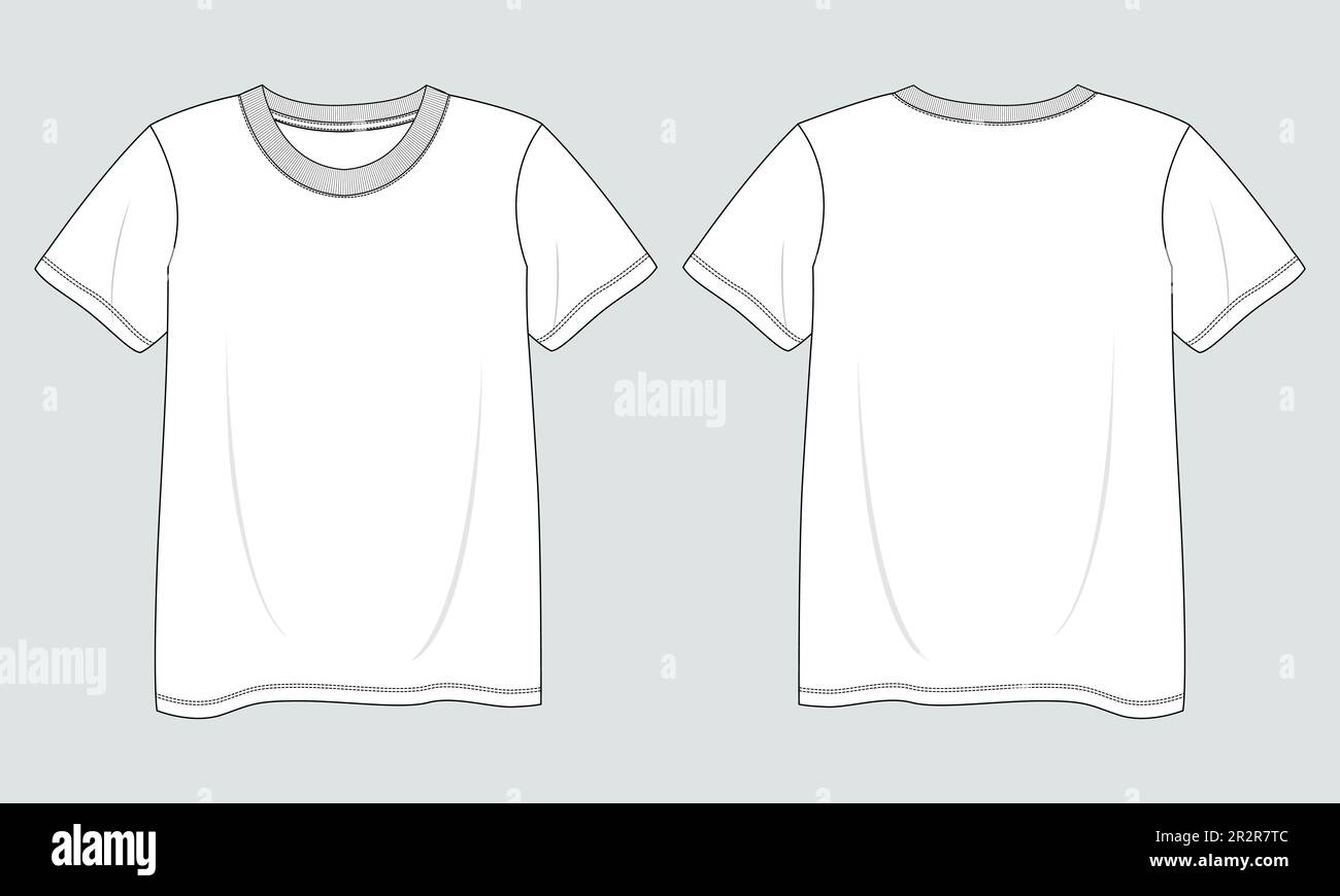 T Shirt Technical Fashion Flat Sketch Vector Illustration Template