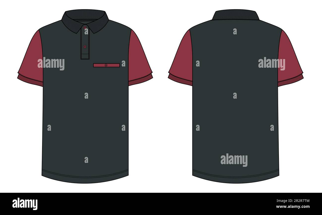 Short sleeve Polo shirt Overall technical fashion Drawing Flat sketch ...