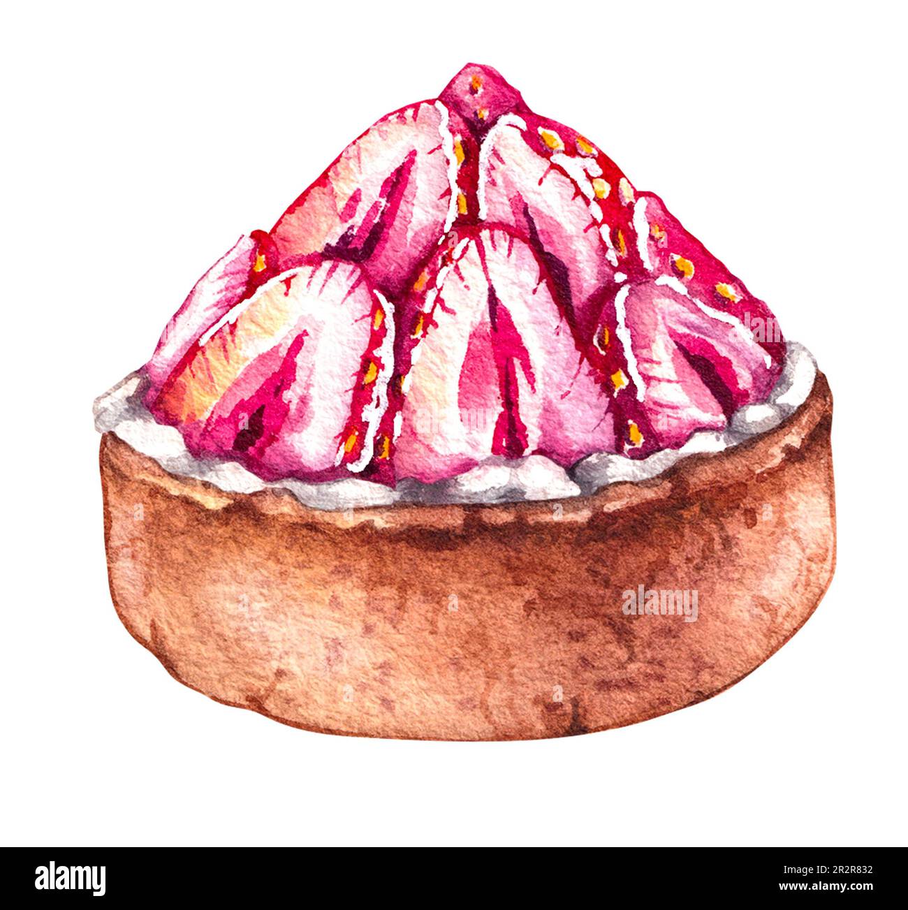 Strawberry tart dessert on white. Watercolor illustration isolated for ...