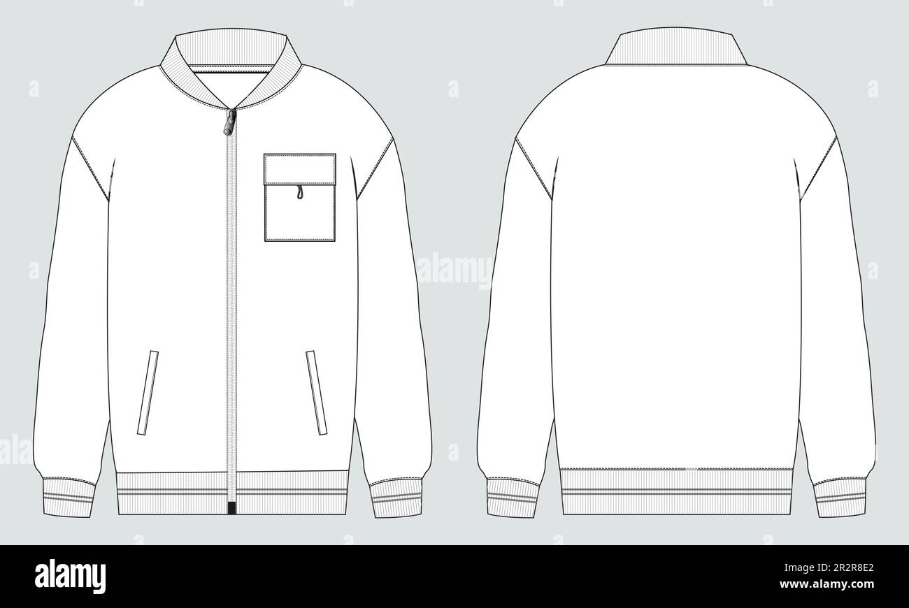 Bomber Jacket Technical Drawing Fashion flat sketch vector illustration template front and back ...