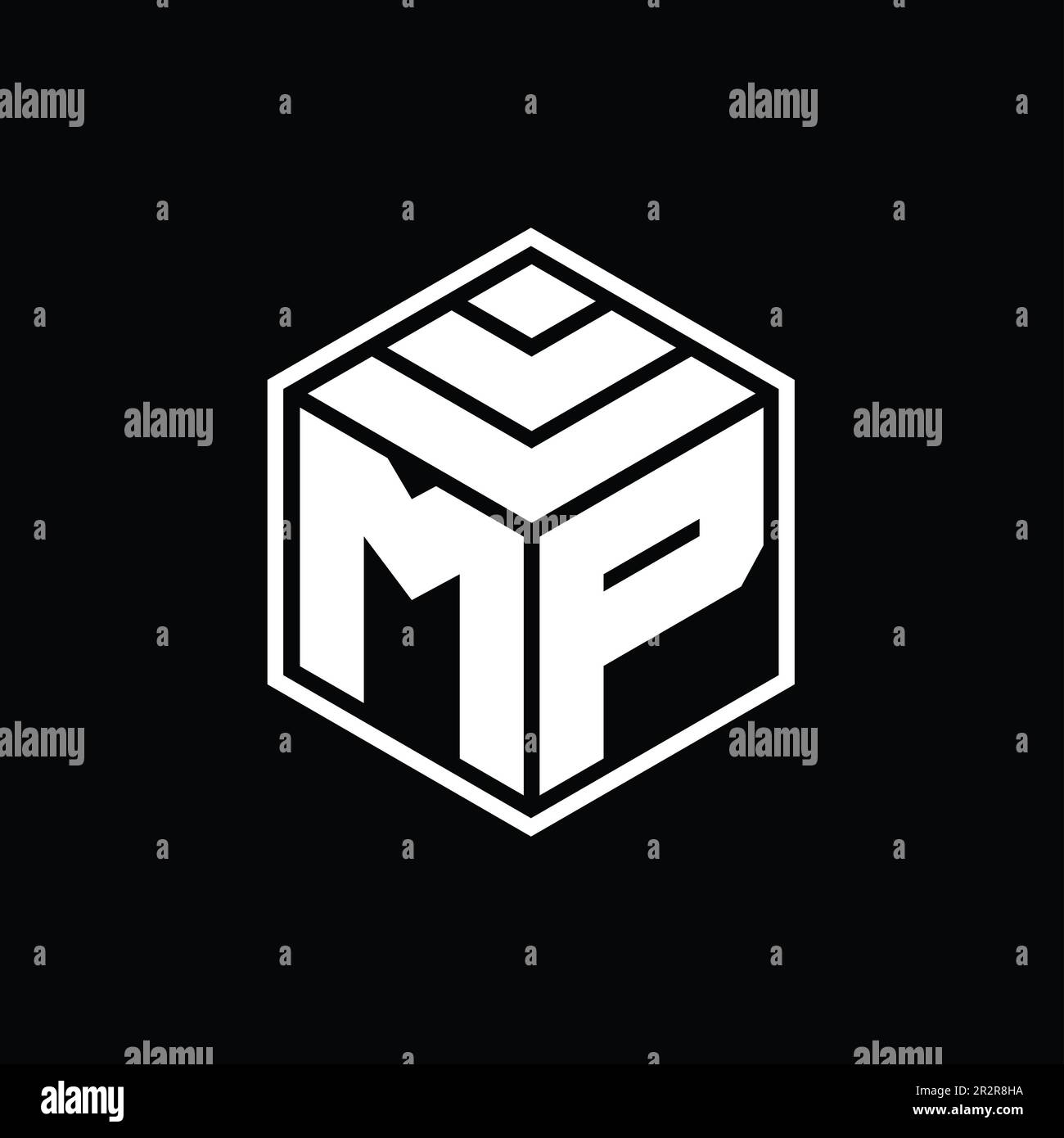 MP Logo monogram with hexagon geometric shape isolated outline design ...