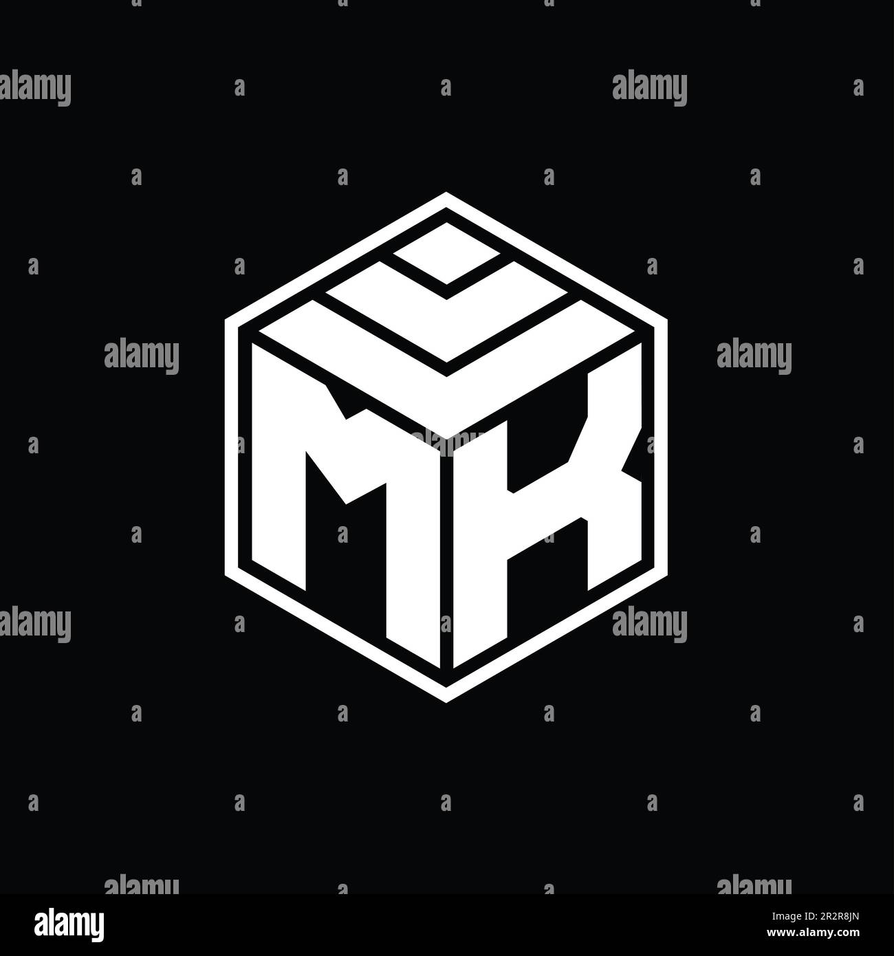 MK Logo monogram with hexagon geometric shape isolated outline design ...