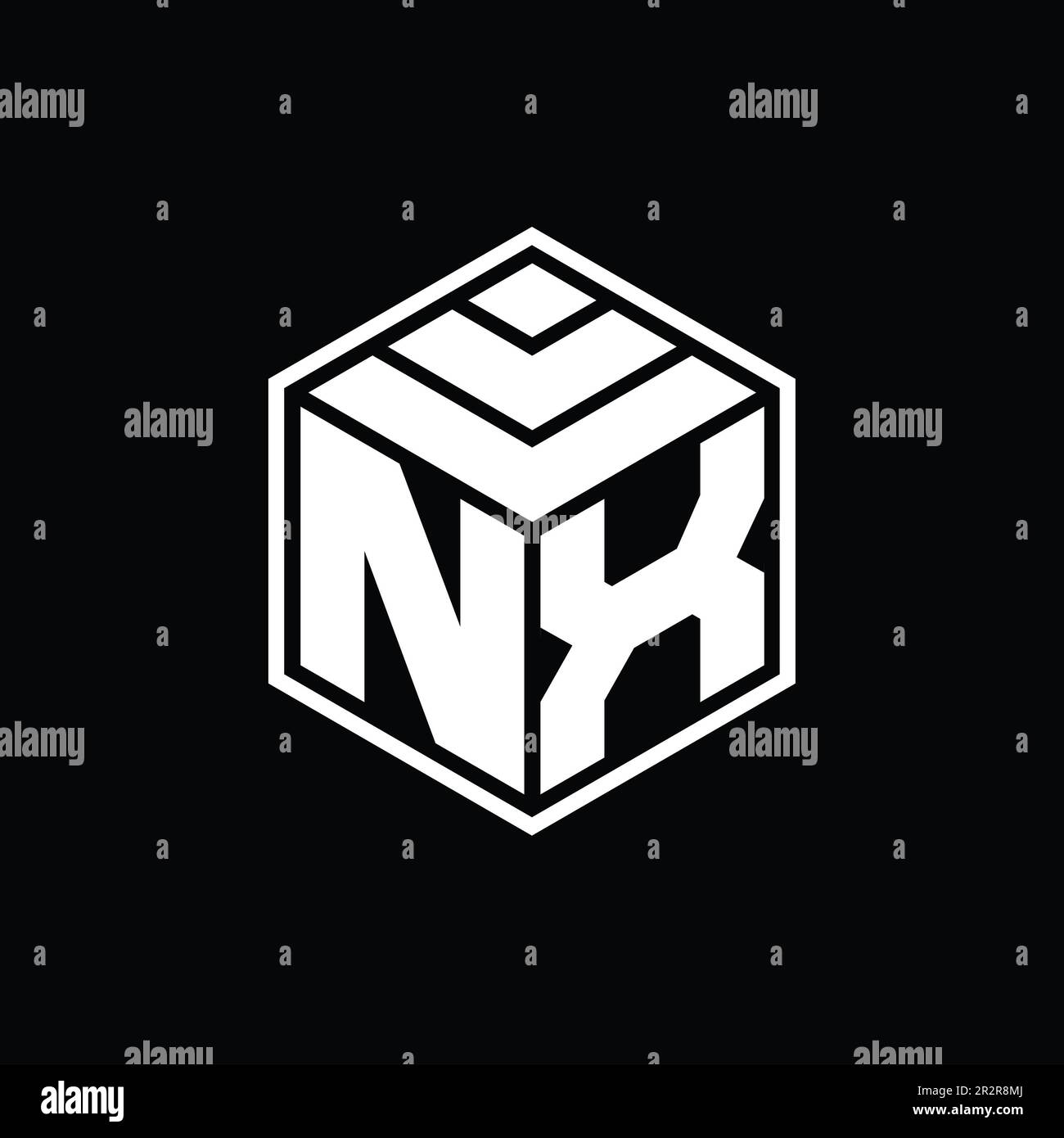 NX Logo monogram with hexagon geometric shape isolated outline design ...