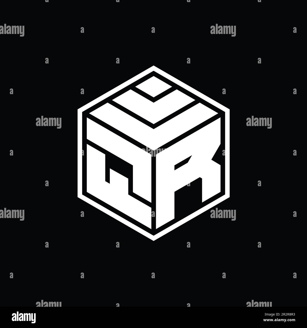QR Logo monogram with hexagon geometric shape isolated outline design ...