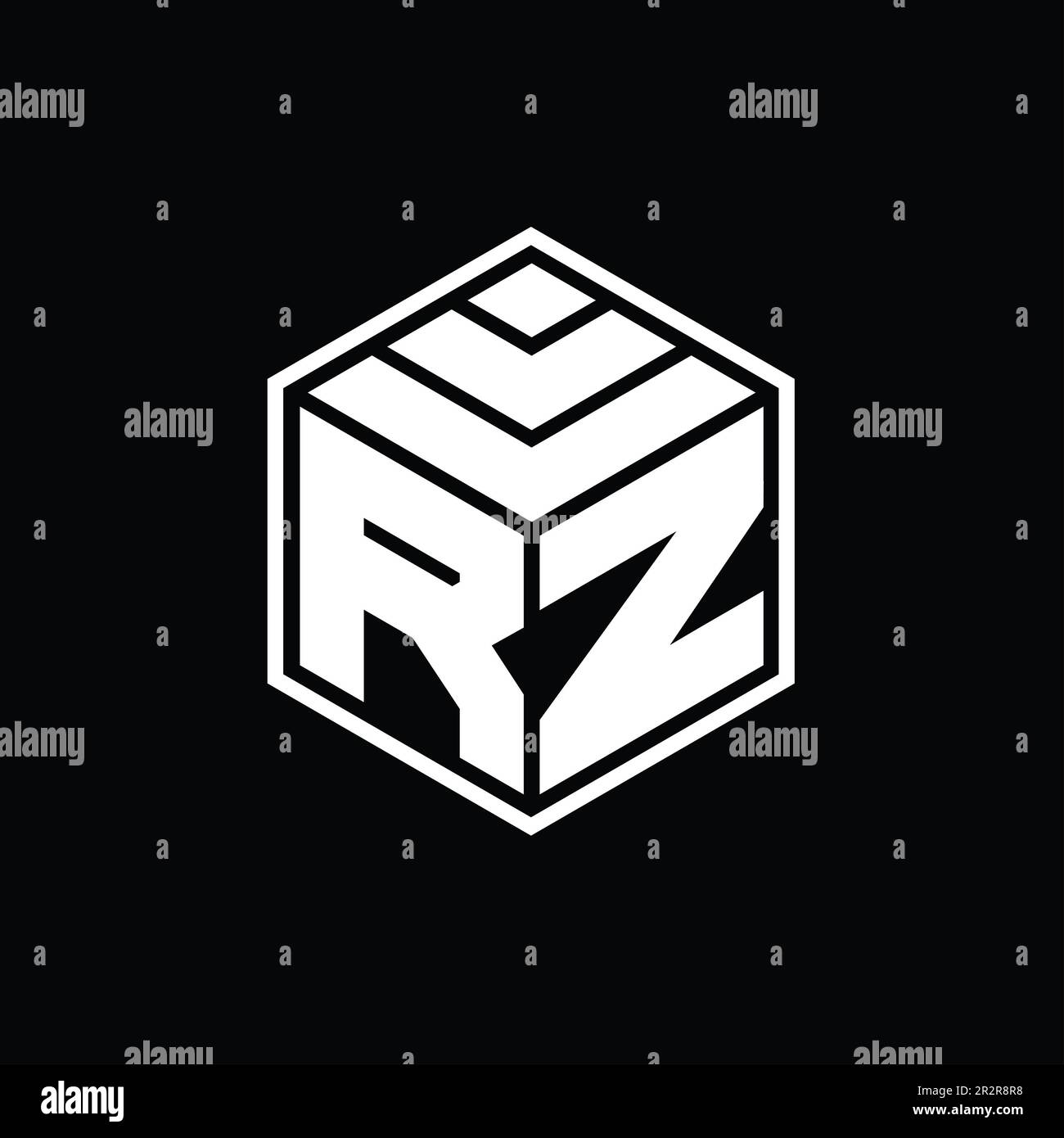 RZ Logo monogram with hexagon geometric shape isolated outline design ...