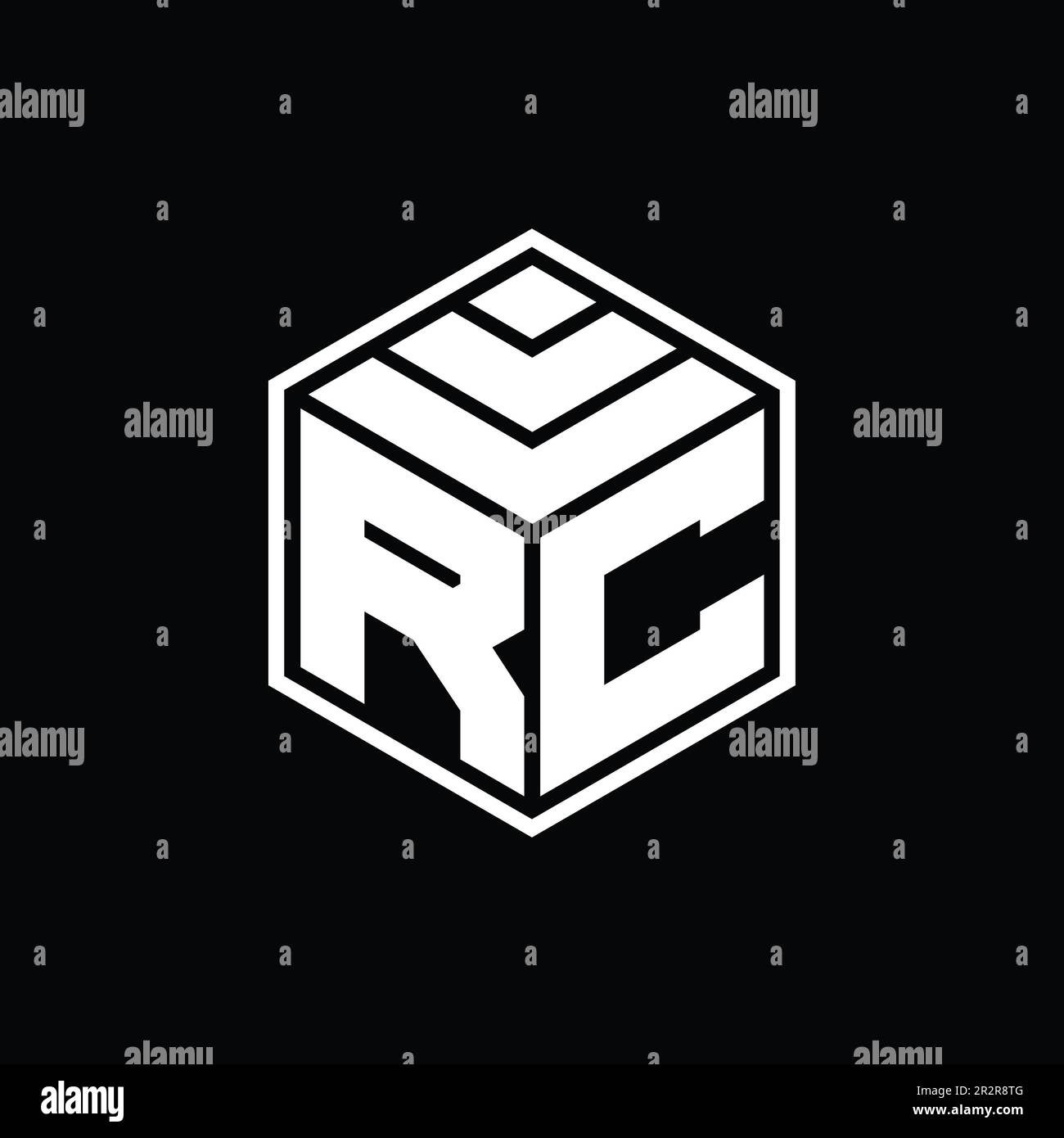RC Logo monogram with hexagon geometric shape isolated outline design ...