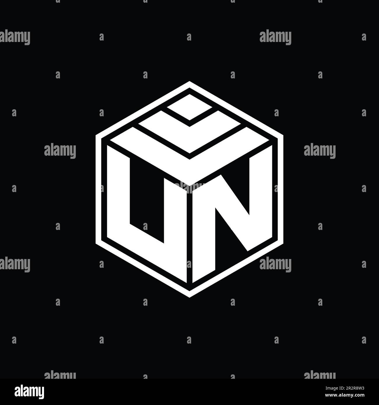UN Logo monogram with hexagon geometric shape isolated outline design ...