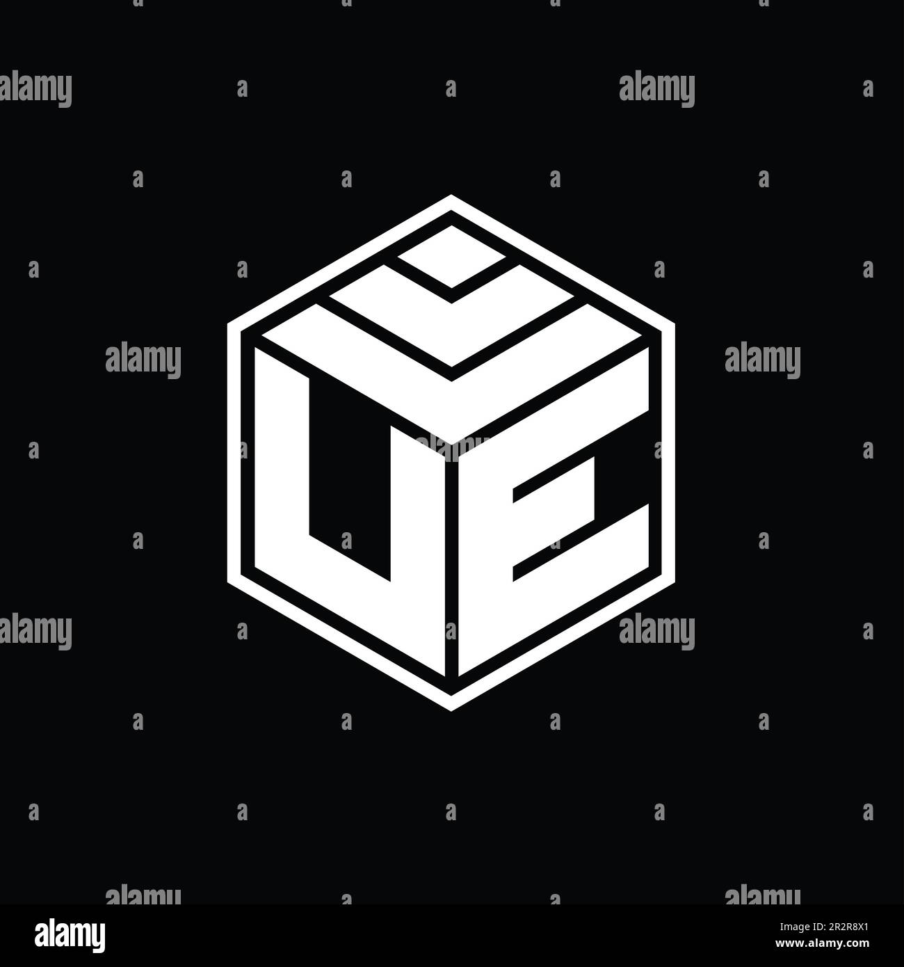 UE Logo monogram with hexagon geometric shape isolated outline design ...