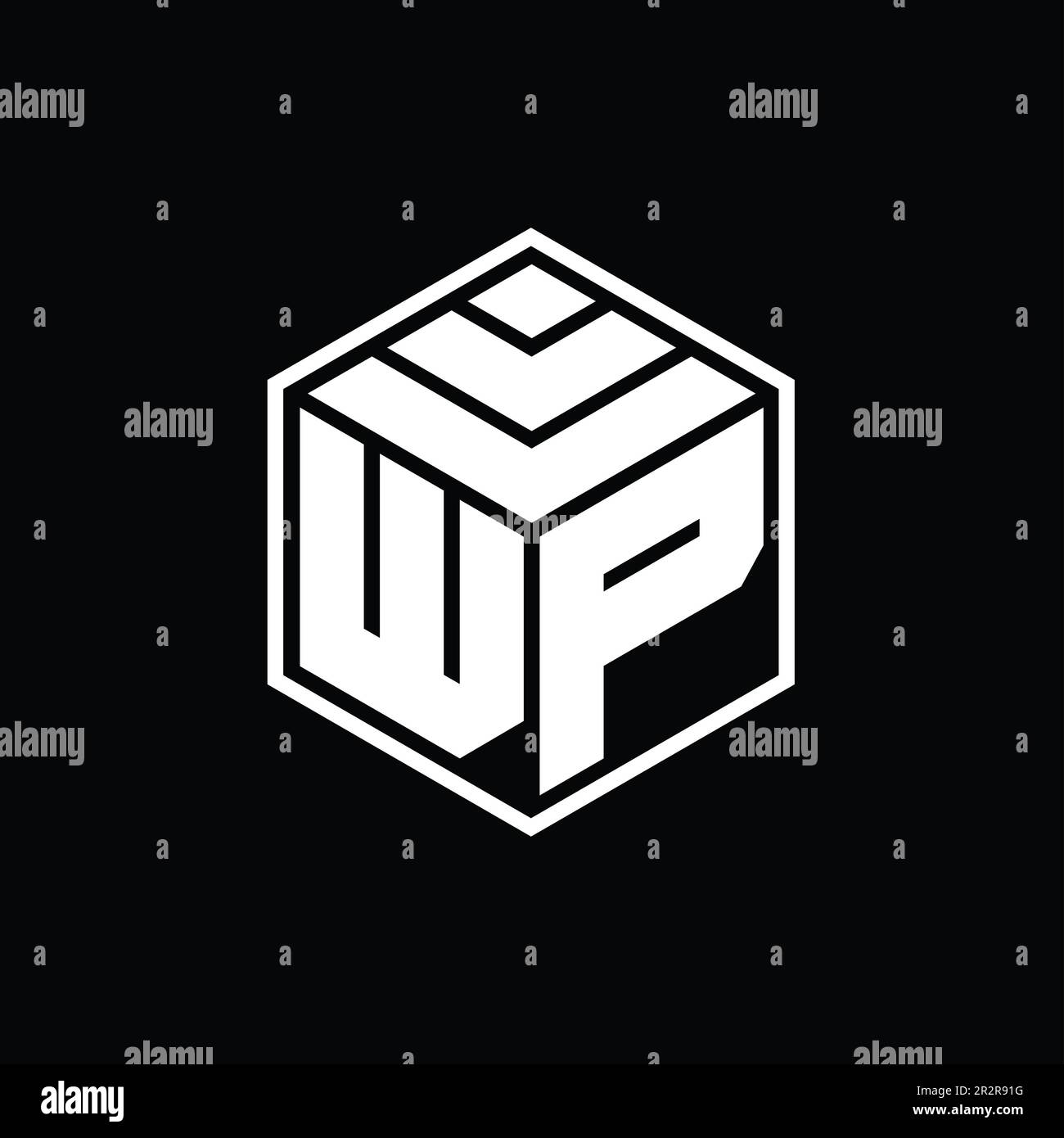 WP Logo monogram with hexagon geometric shape isolated outline design ...