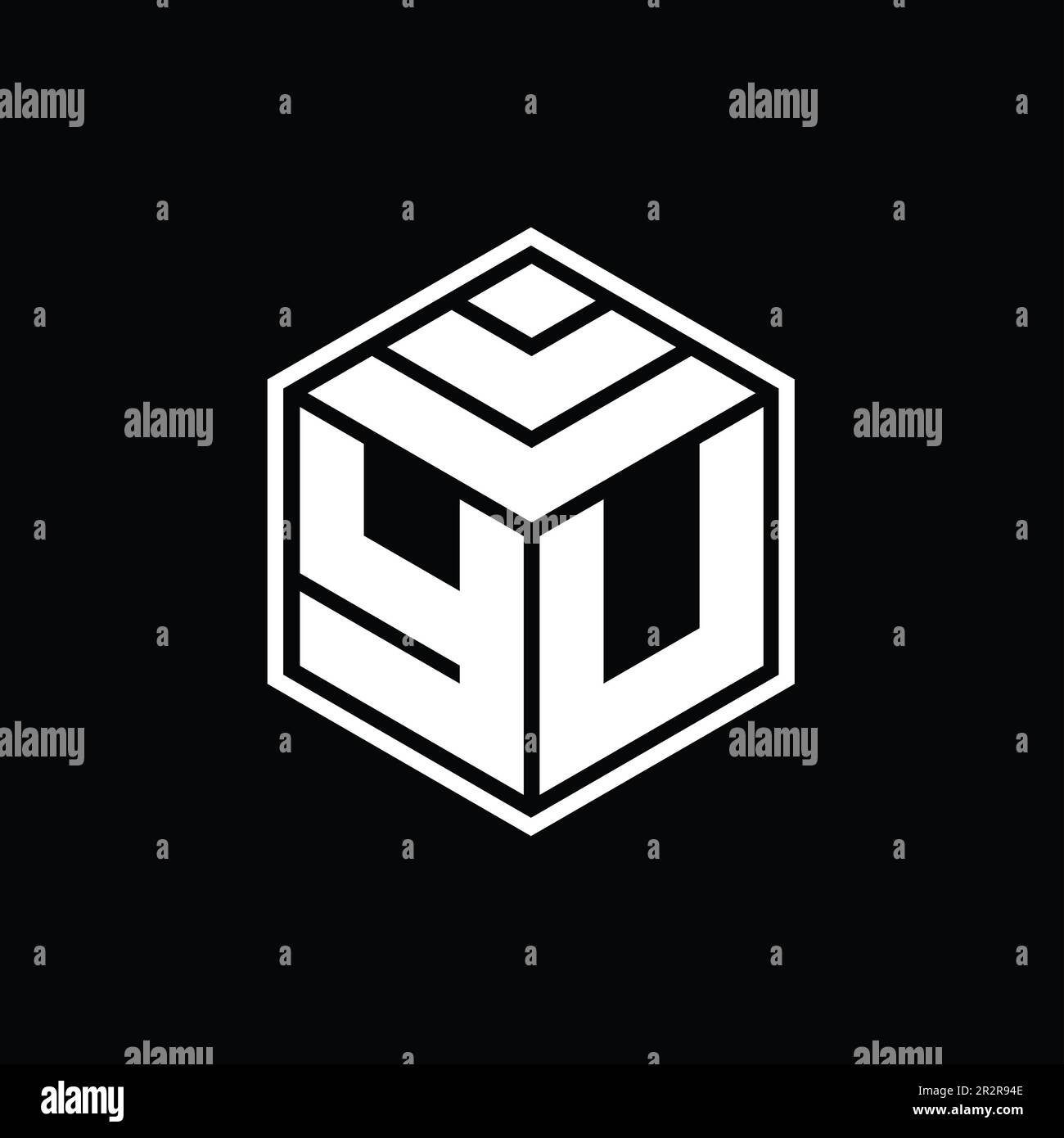 YU Logo monogram with hexagon geometric shape isolated outline design ...