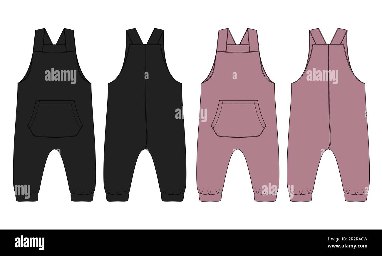 Overall bodysuit technical drawing fashion flat sketch vector ...