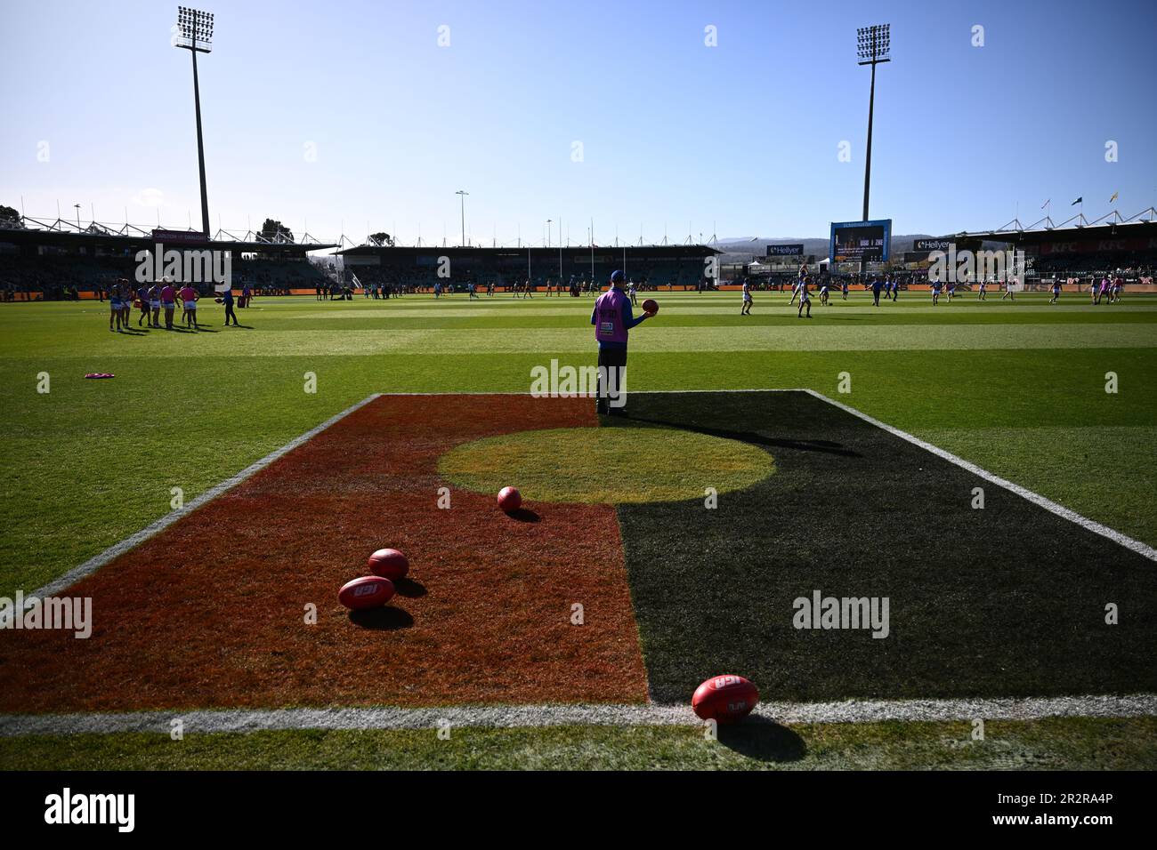 The Aboriginal Flag is seen painted on the ground in the goal square ...