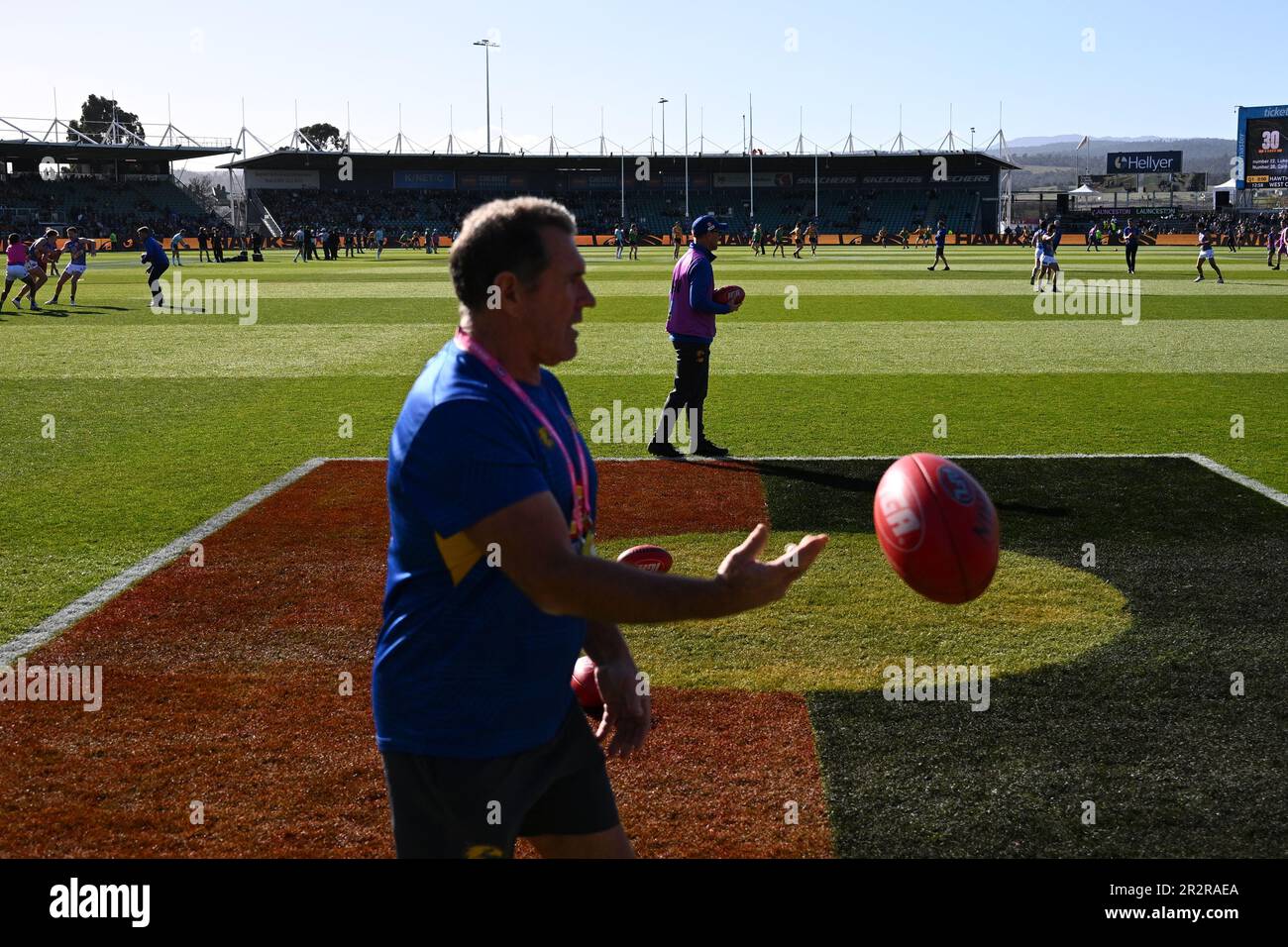 The Aboriginal Flag is seen painted on the ground in the goal square ...