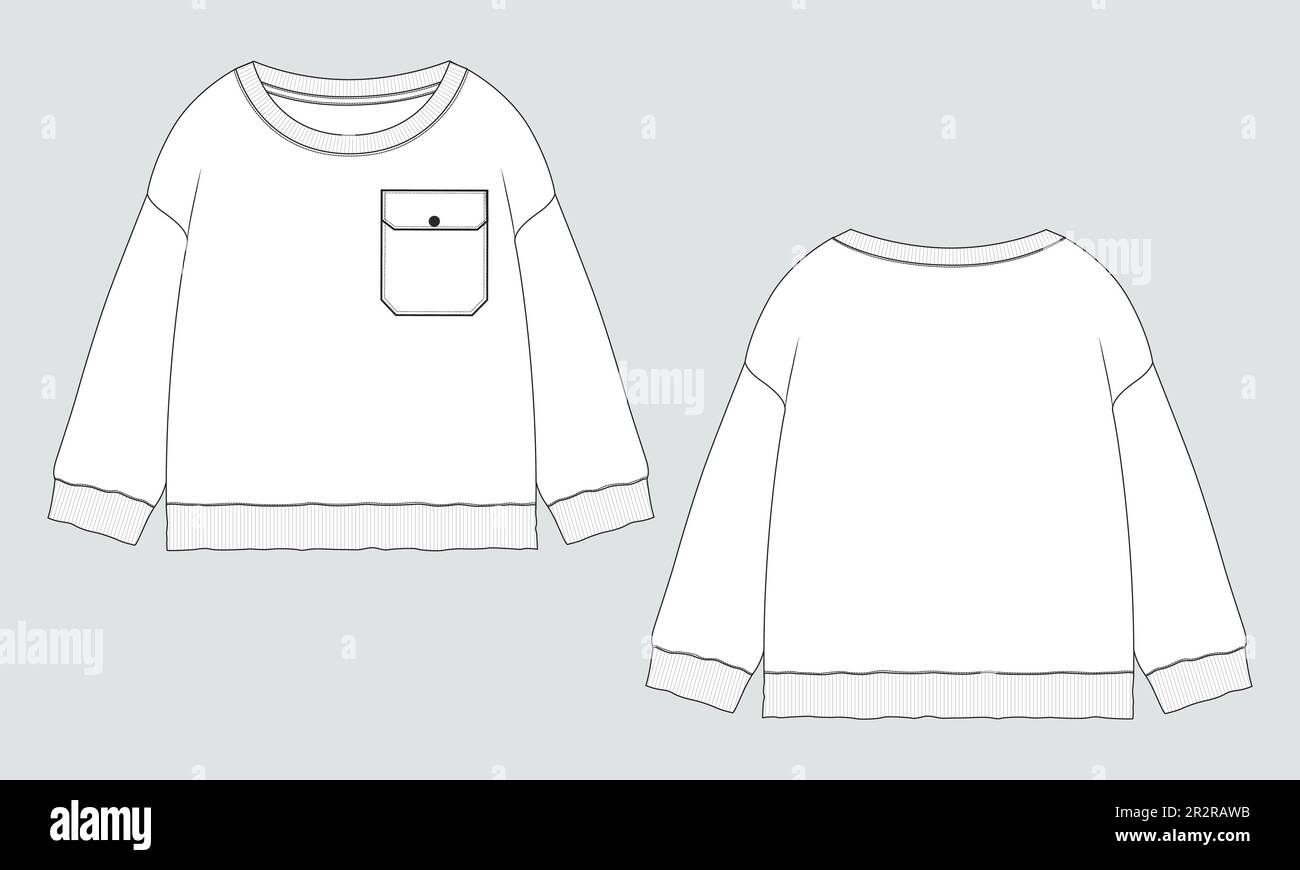 Sweatshirt technical drawing fashion flat sketch vector illustration ...